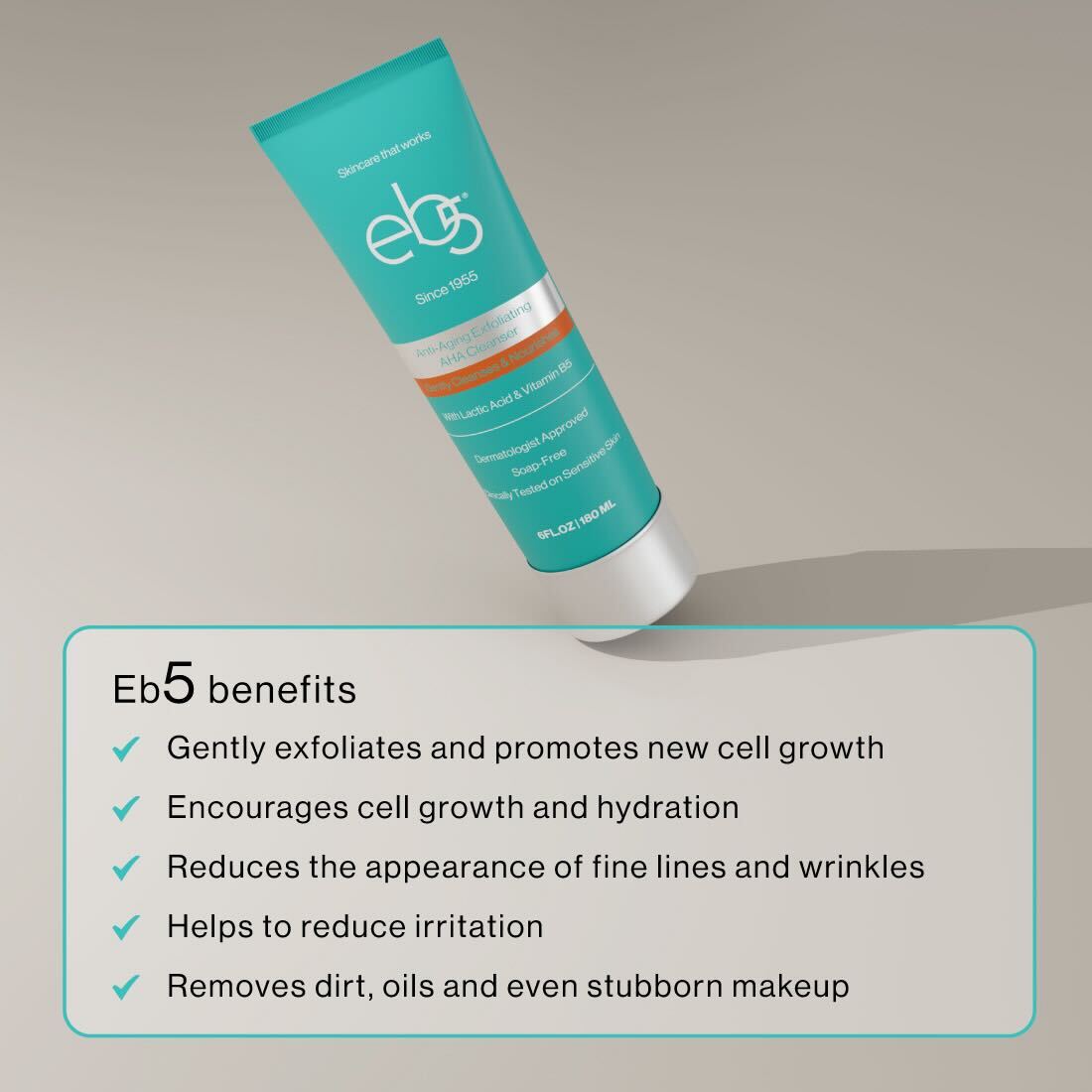 eb5 Anti Aging AHA Facial Cleanser with Lactic Acid & Vitamin B5 – eb5 ...